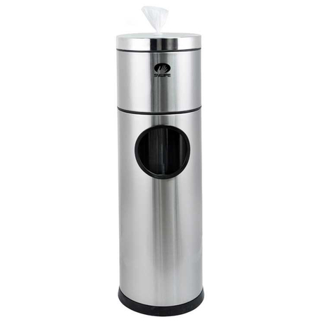 Gym Wipes Dispenser with Trash Can | Stainless Steel Stand