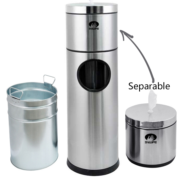 Gym Wipes Dispenser with Trash Can | Stainless Steel Stand